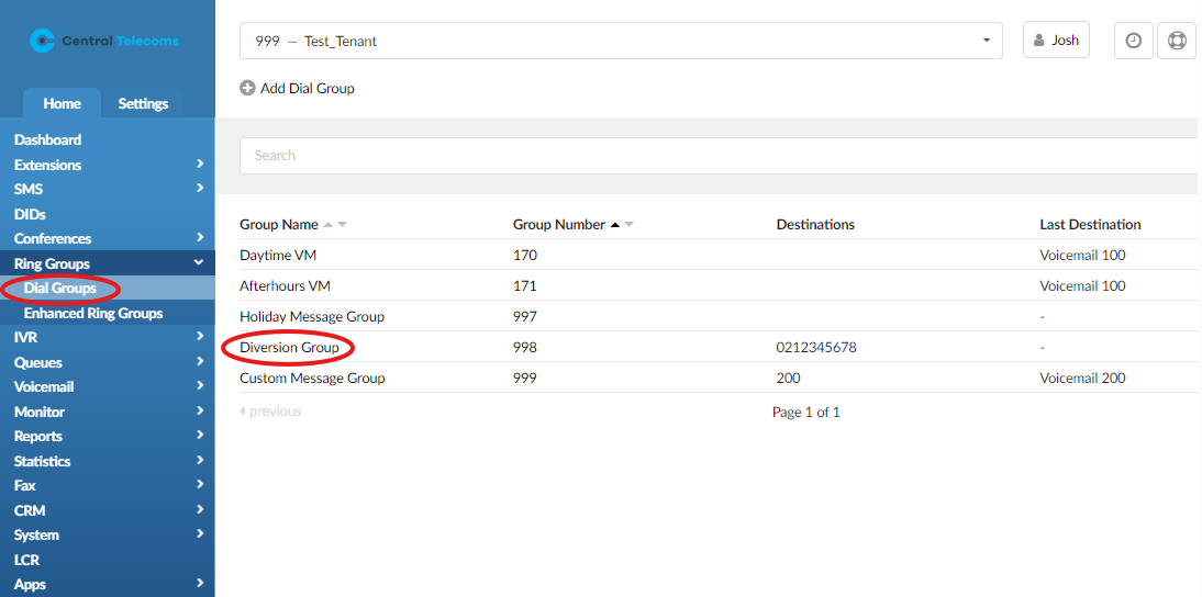 Updating a divert destination - Central Telecoms